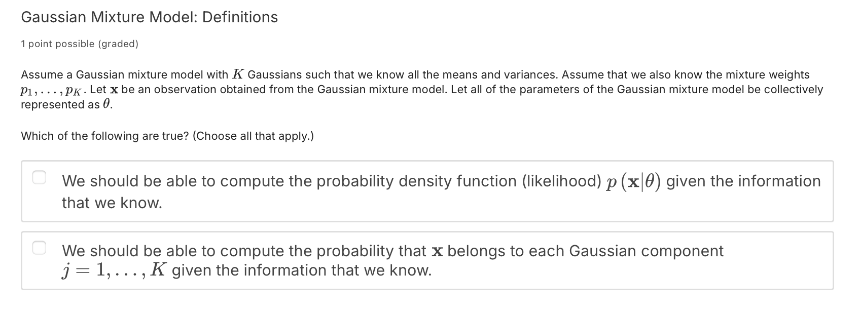 Solved Gaussian Mixture Model: Definitions1 ﻿point possible | Chegg.com