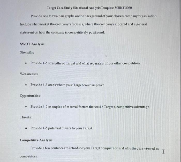 Solved Week 2 Assignment: Target Situational Analysis | Chegg.com