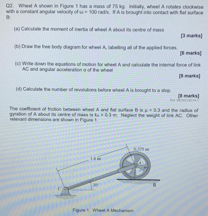 Solved Q2. Wheel A shown in Figure 1 has a mass of 75 kg. | Chegg.com