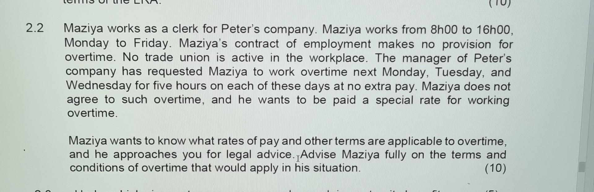 Solved Maziya works as a clerk for Peter's company. Maziya | Chegg.com
