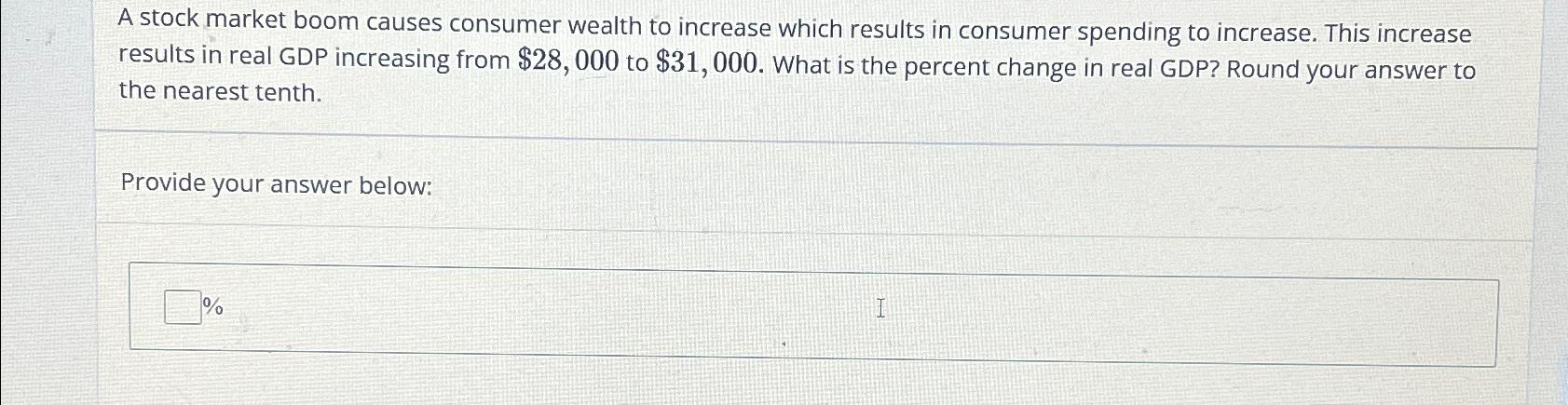 Solved A stock market boom causes consumer wealth to | Chegg.com