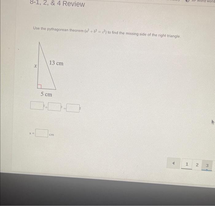 Solved Use the pythagorean theorem (a2+b2=c2) to find the | Chegg.com