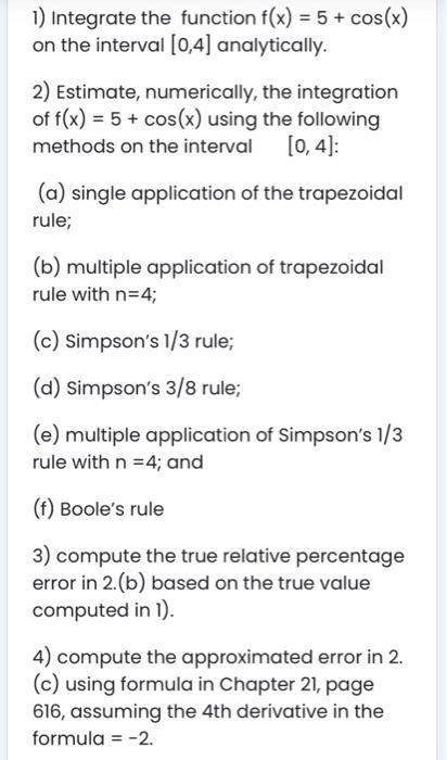 Solved (d) Simpson's 3/8 rule; (e) multiple application of | Chegg.com
