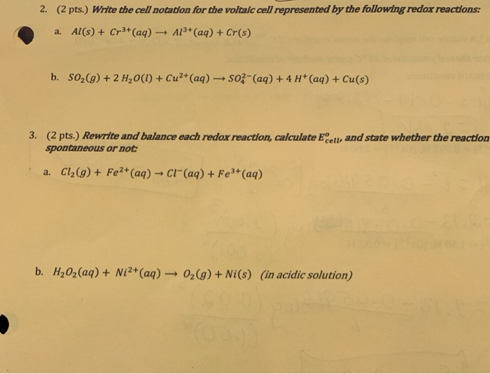 Solved 2. (2 pts.) Write the cell notation for the voltaic | Chegg.com