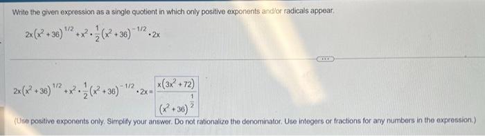 Solved Write the given expression as a single quotient in | Chegg.com