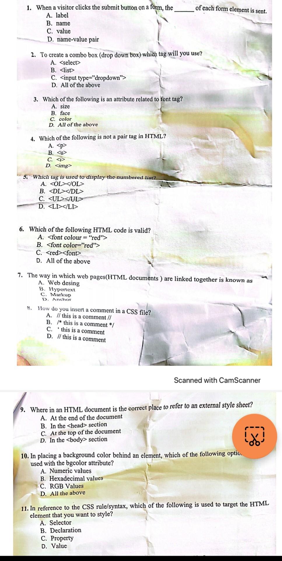 Solved 1. When a visitor clicks the submit button on a form, | Chegg.com