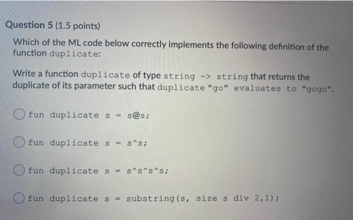 Solved Question 4 (1.5 points) Which of the ML code below | Chegg.com