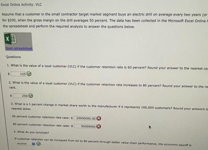 Solved Excel Online Activity: VLC Assume that a customer in | Chegg.com