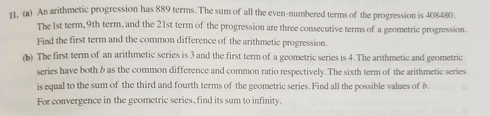 Solved (a) ﻿An arithmetic progression has 889 ﻿terms. The | Chegg.com