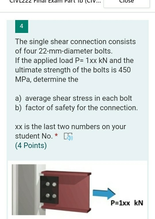 Solved 4 The single shear connection consists of four | Chegg.com