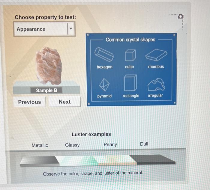 Choose property to test: Sample B Luster examples | Chegg.com