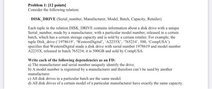 Solved Problem 1: 12 points Consider the following relation: | Chegg.com