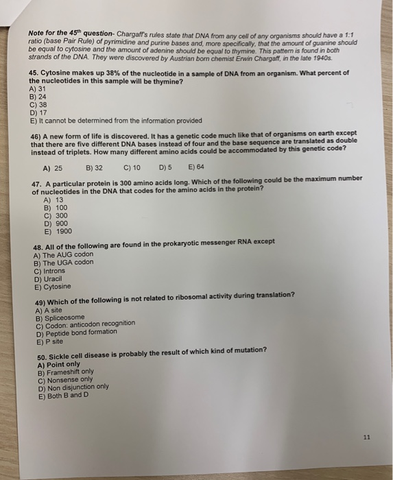 Solved Note for the 45 question- Chargaff's rules state that | Chegg.com