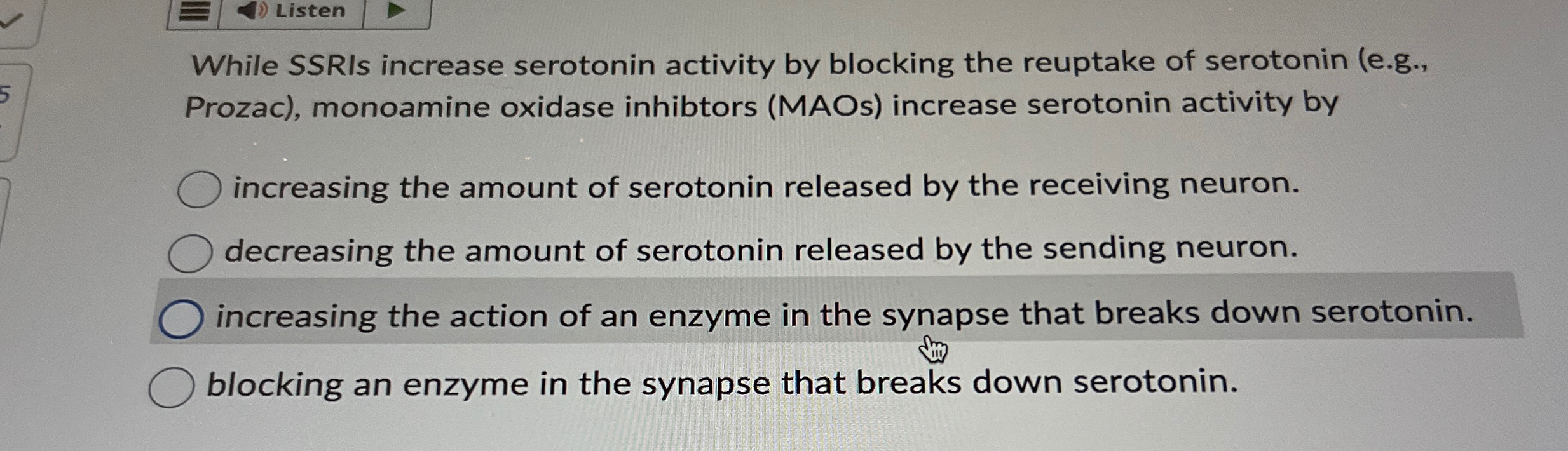 Solved While SSRIs increase serotonin activity by blocking | Chegg.com