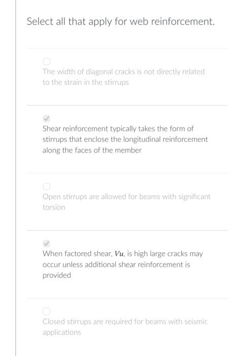 Solved Select all that apply for web reinforcement. The | Chegg.com