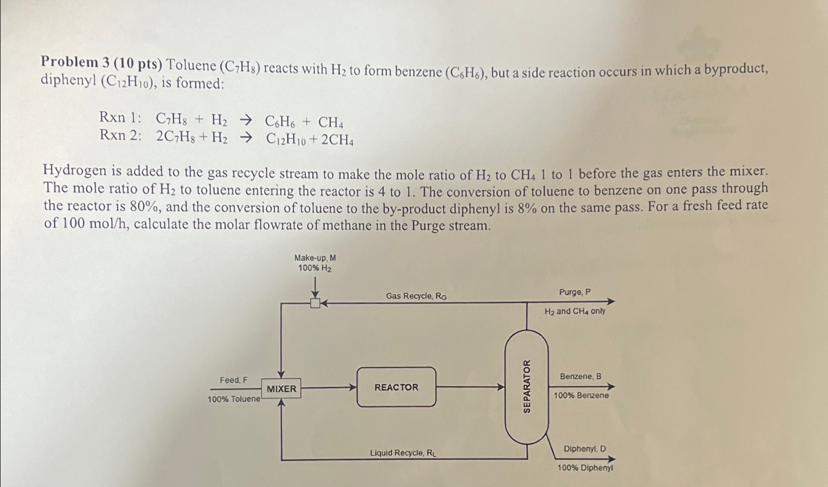 Solved Problem 3 (10 ﻿pts) ﻿Toluene (C7H8) ﻿reacts with H2 | Chegg.com