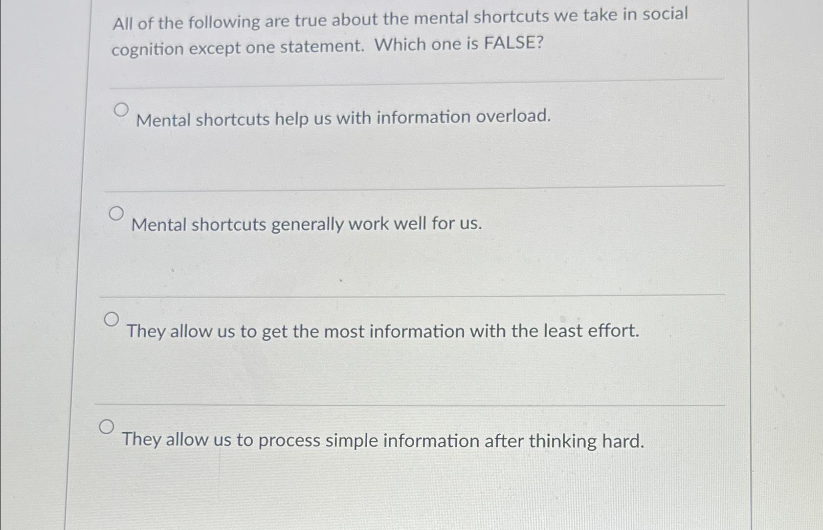 Solved All of the following are true about the mental | Chegg.com