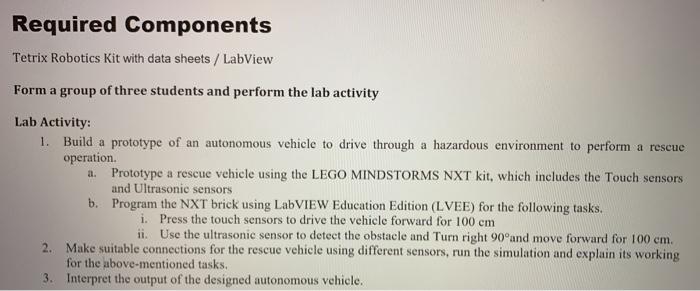 Solved Required Components Tetrix Robotics Kit with data | Chegg.com