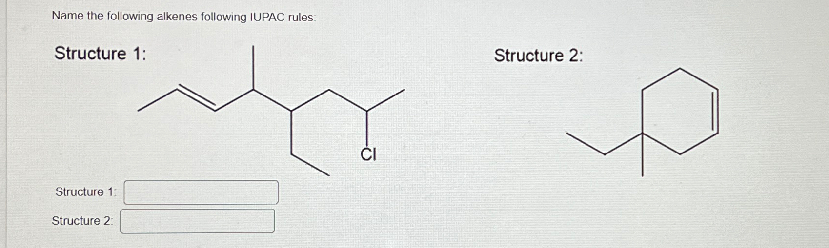 Solved Name the following alkenes following IUPAC | Chegg.com