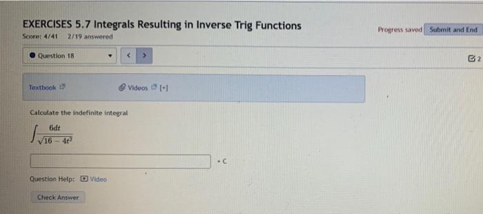 Solved EXERCISES 5.7 Integrals Resulting in Inverse Trig | Chegg.com