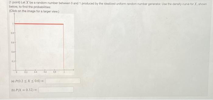Solved (1 point) Let X be a random number between 0 and 1 | Chegg.com