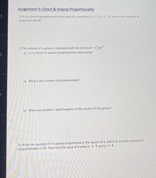 Solved Assignment 9: Direct & Inverse Proportionality 1) If | Chegg.com