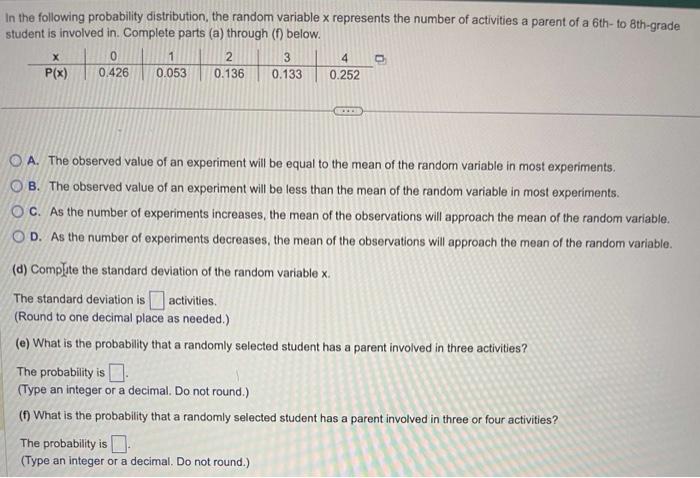 Solved In the following probability distribution, the random | Chegg.com