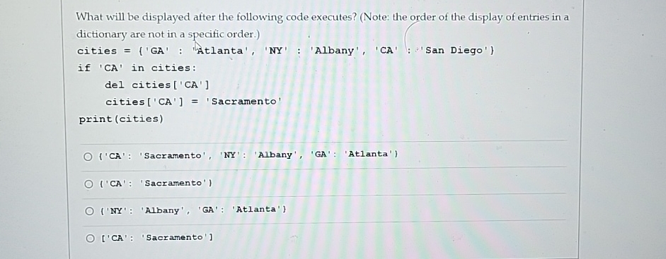 Solved What will be displayed after the following code | Chegg.com