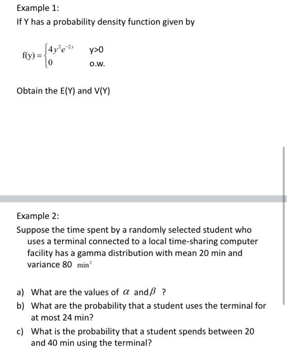 Solved Example 1: If Y has a probability density function | Chegg.com