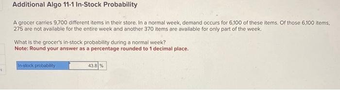 Solved Additional Algo 11-1 In-Stock Probability A grocer | Chegg.com