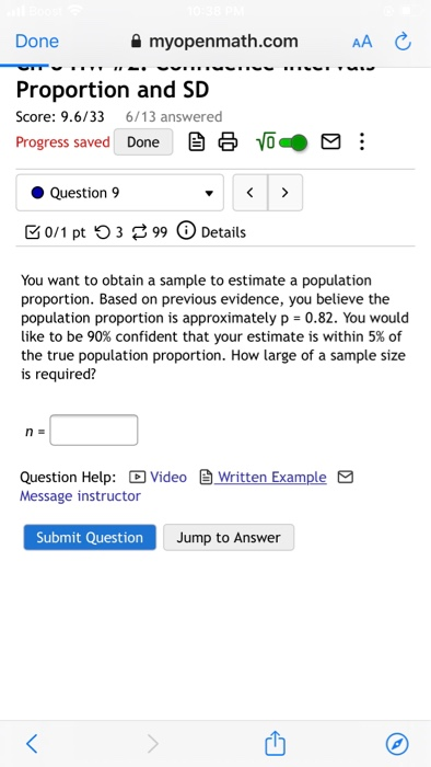 Solved Done myopenmath.com АА С Proportion and SD Score: | Chegg.com