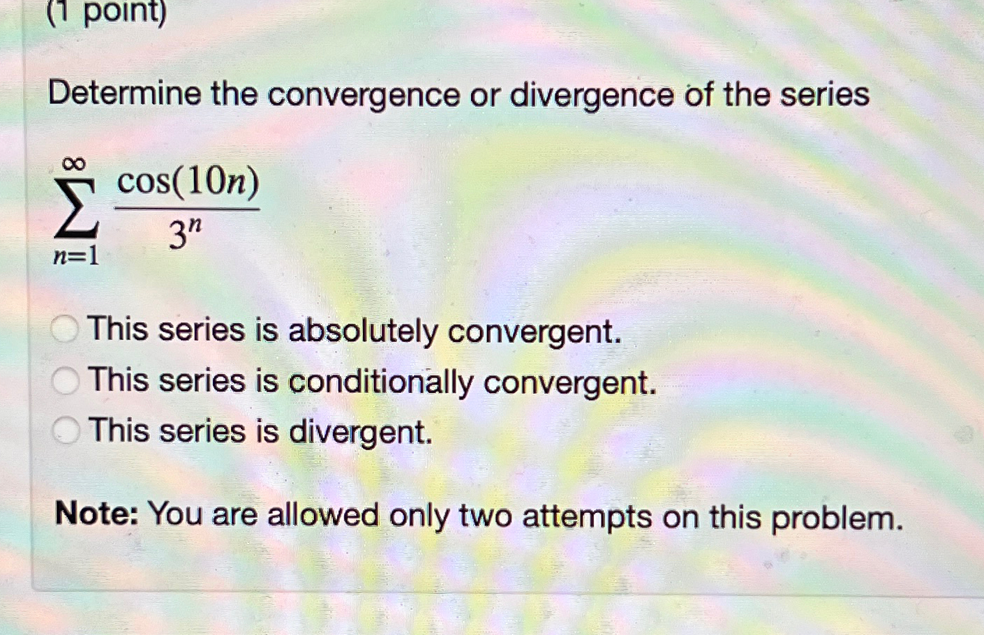 Solved Determine the convergence or divergence of the | Chegg.com