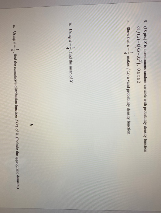 Solved 5. (18 pts.) X is a continuous random variable with | Chegg.com