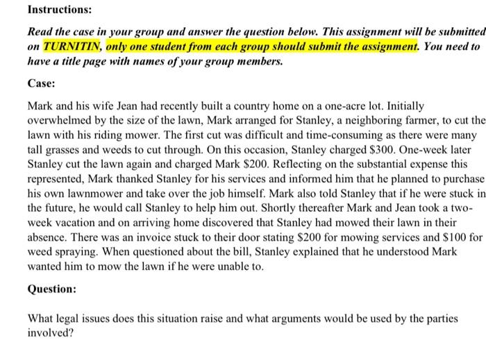 Instructions: Read the case in your group and answer | Chegg.com