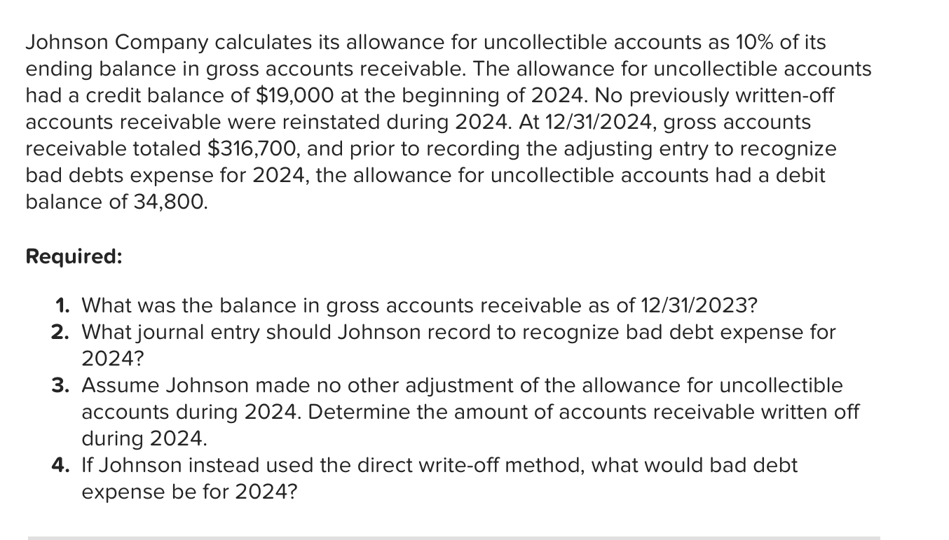 Solved Johnson Company calculates its allowance for | Chegg.com