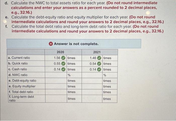 Solved d. Calculate the NWC to total assets ratio for each | Chegg.com