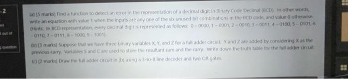 Solved 6a) 15 marks find a function to detect an erroc in | Chegg.com