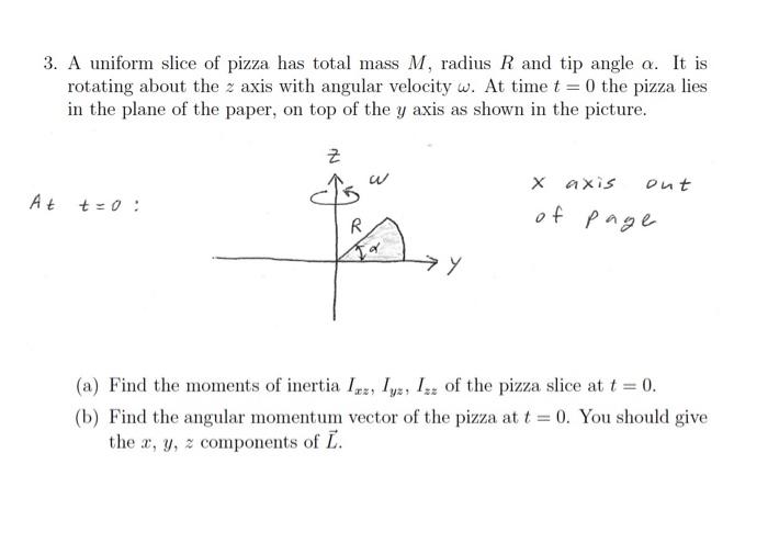 Solved 3. A uniform slice of pizza has total mass M, radius | Chegg.com