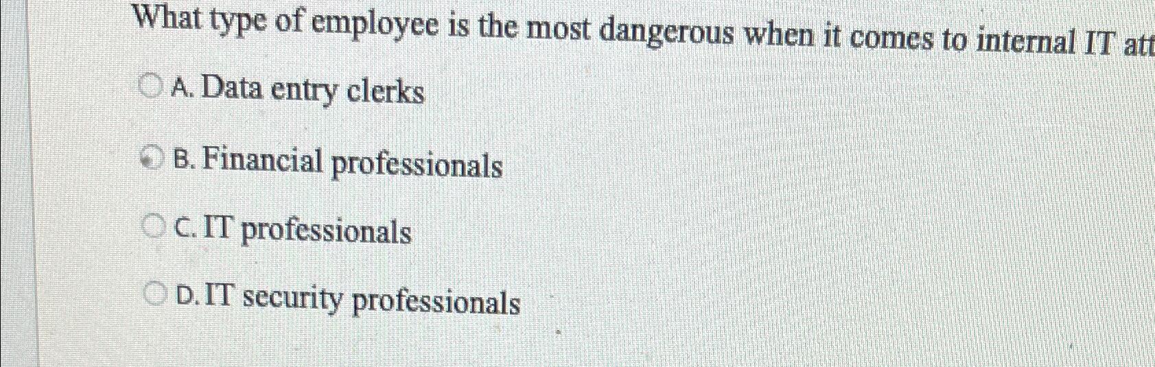Solved What type of employee is the most dangerous when it | Chegg.com