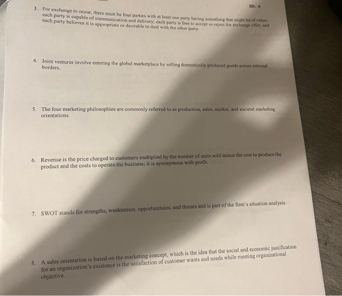 Solved PART ONE: Is the Statement True or False? Why? | Chegg.com