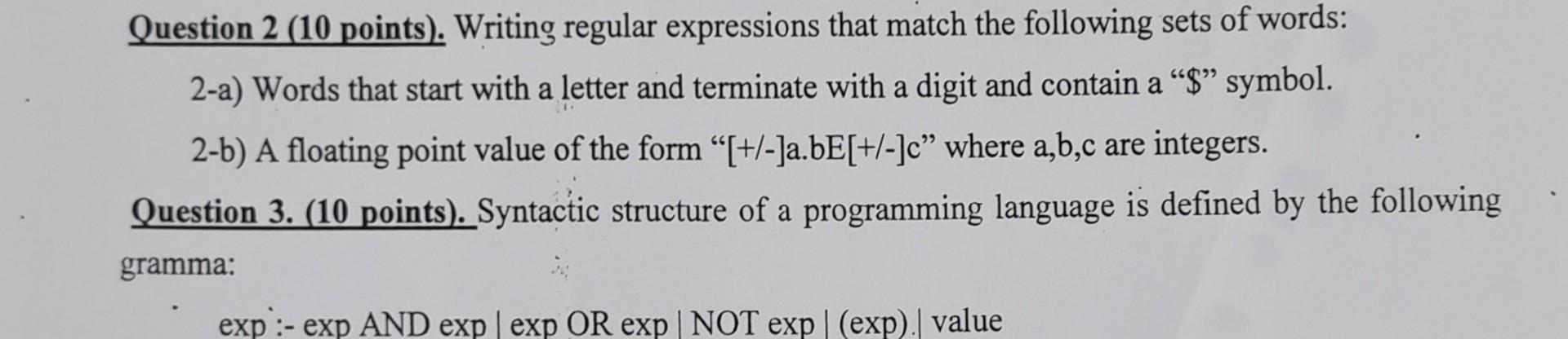 Solved Question 2 (10 points). Writing regular expressions | Chegg.com