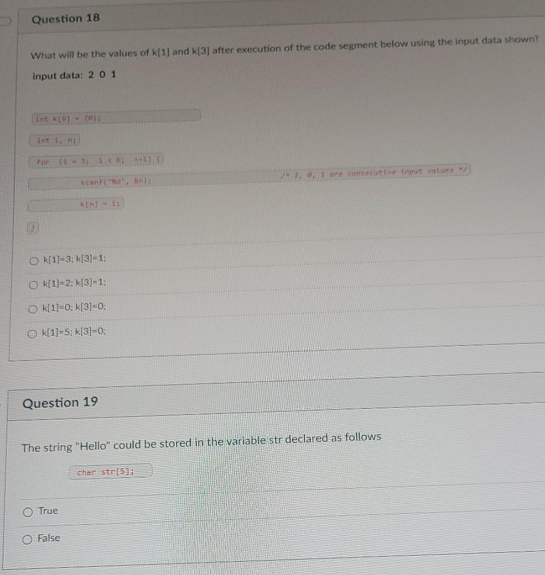 Solved Question 18 What will be the values of k[1] and [3] | Chegg.com