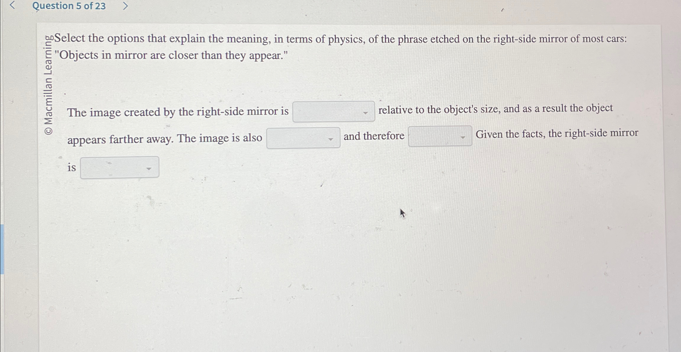 Solved Question 5 ﻿of 23"Objects in mirror are closer than | Chegg.com