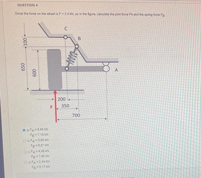 Solved Since the force on the wheel is F=3.4kN, as in the | Chegg.com