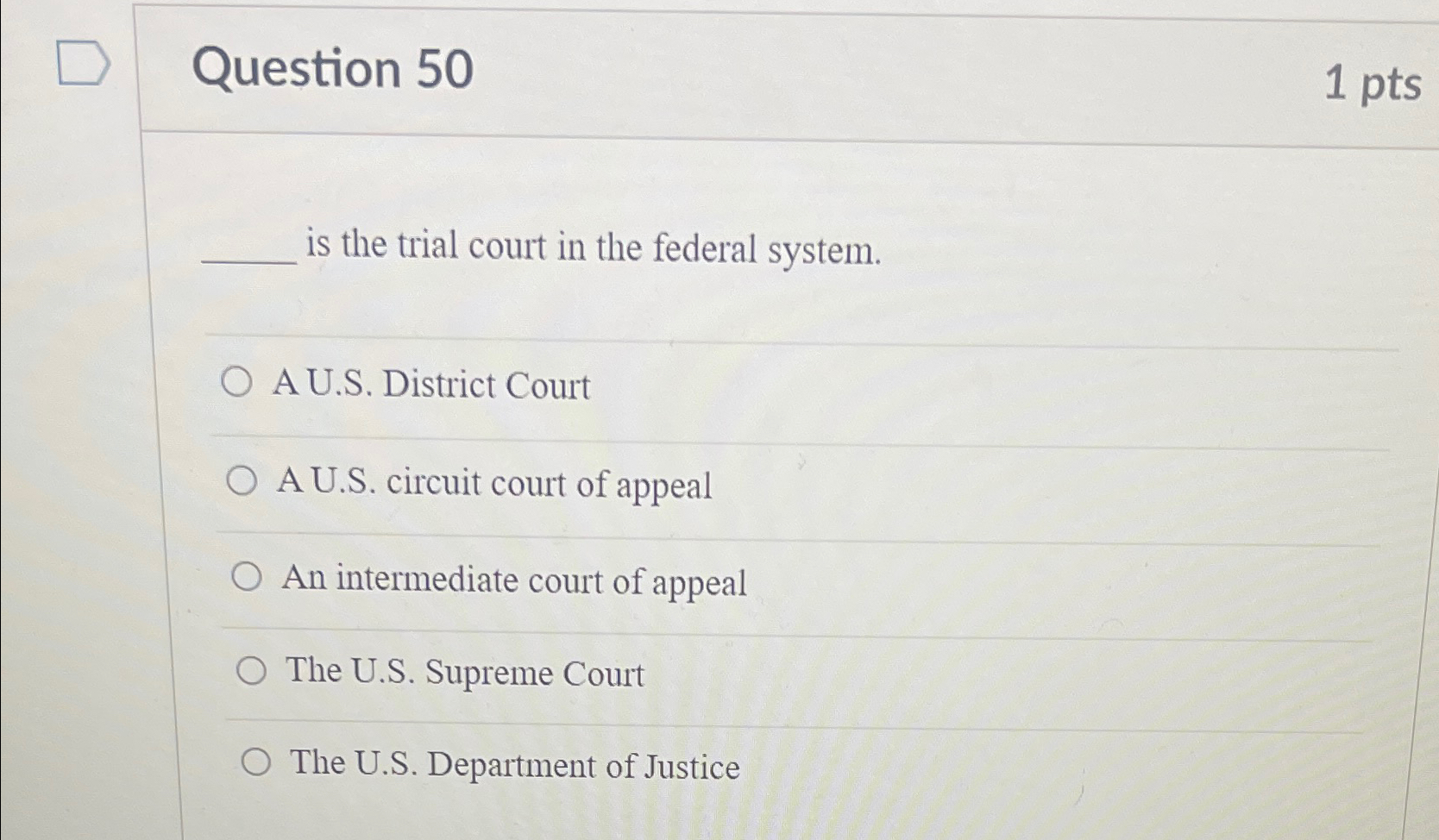 Solved Question 501ptsis the trial court in the federal | Chegg.com