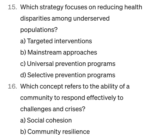 Solved Which strategy focuses on reducing health disparities | Chegg.com