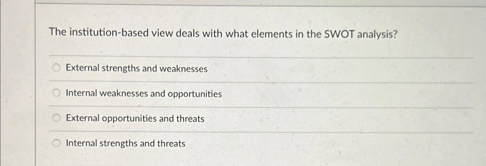 Solved The institution-based view deals with what elements | Chegg.com