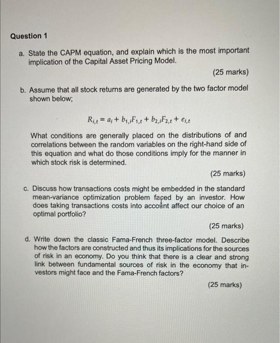 a. State the CAPM equation, and explain which is the | Chegg.com