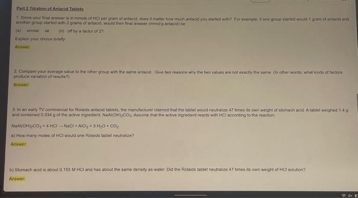 Solved Part2 Titration of Antacid Tablets another oroup | Chegg.com