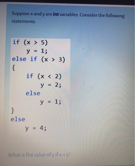 Solved Suppose x andy are int variables. Consider the | Chegg.com